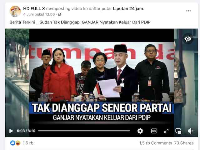 [Cek Fakta] Ganjar Pranowo Keluar dari PDIP karena Sudah Tak Dianggap Partai? Cek Faktanya
